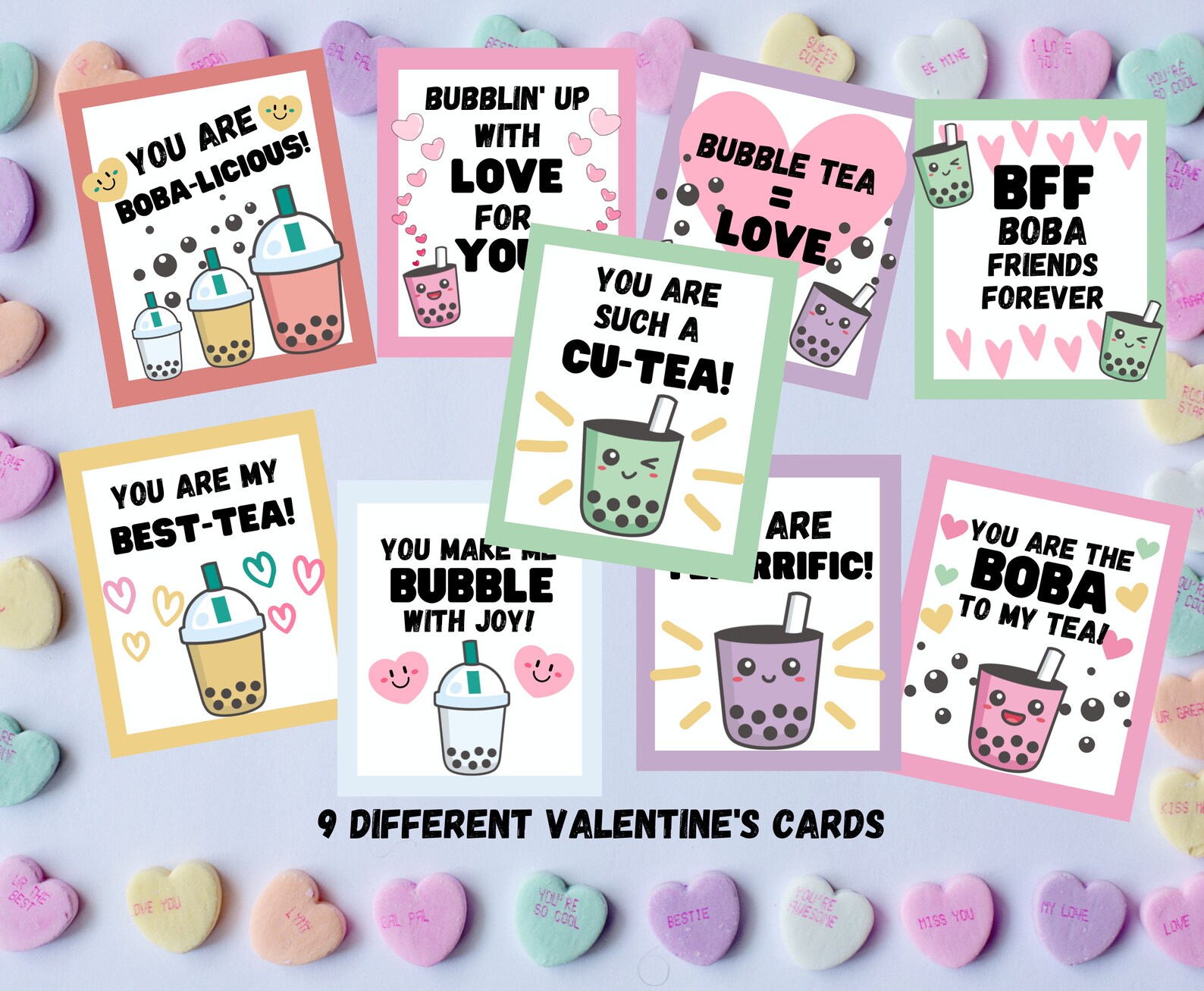 Bubble Tea Valentines Day Printable Cards, Boba Tea Cute Instant ...