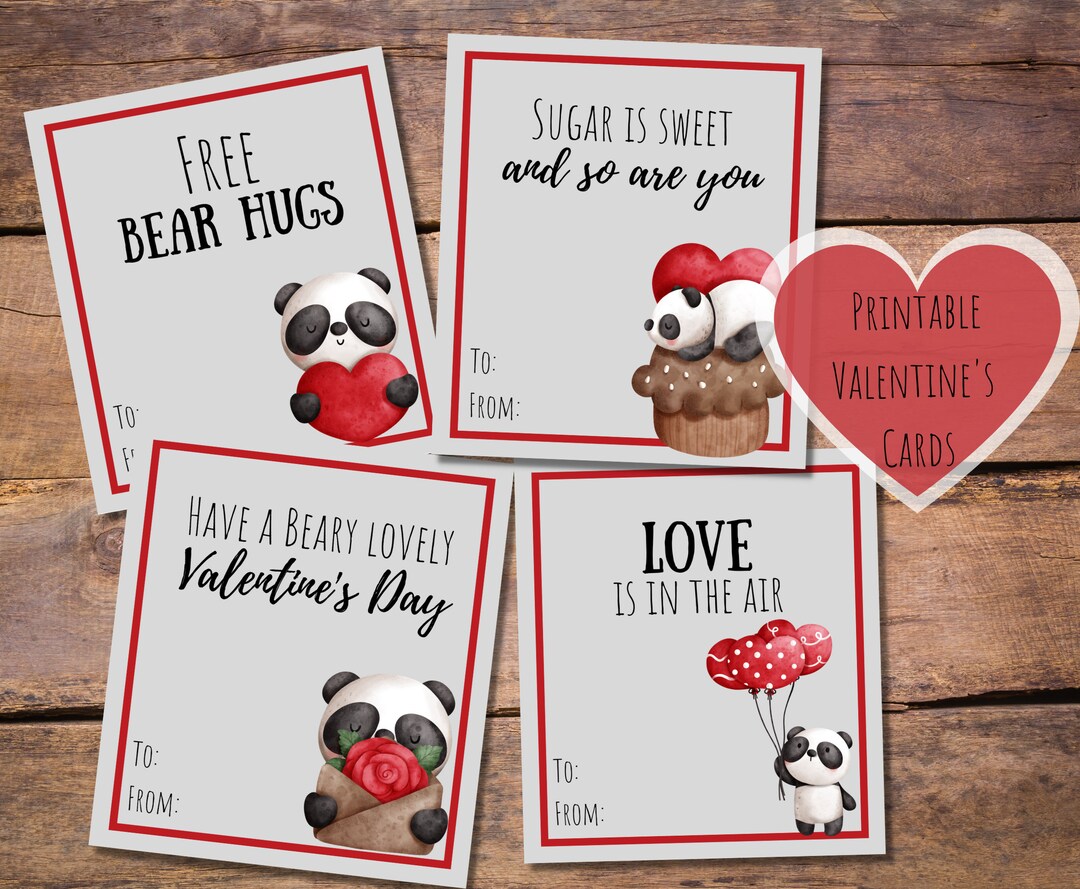 Panda Bear Valentines Printable Cards. Cute Panda Valentine's Day Cards ...