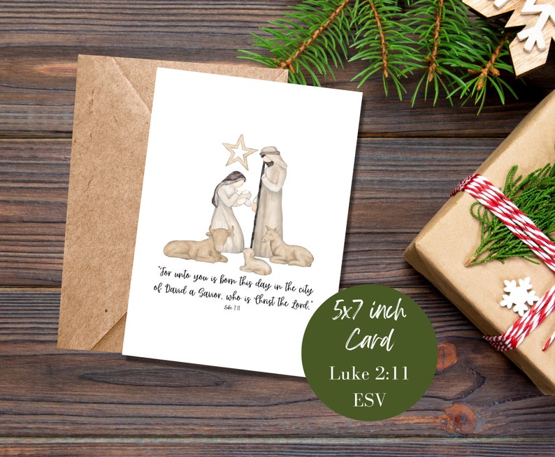 Nativity Christmas Card, Scripture Verse, Christian Printable (digital ...
