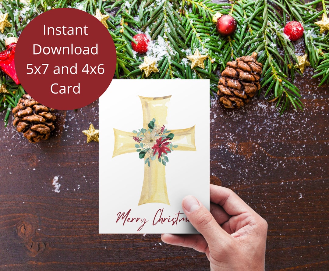 Christmas Cross Printable Card, Religious Christmas Card Instant ...