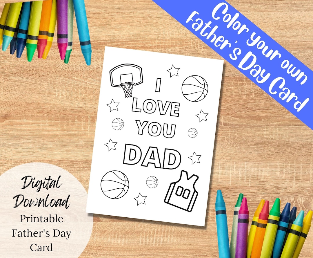 Basketball Father's Day Coloring Card, Printable Kids Gift (digital ...