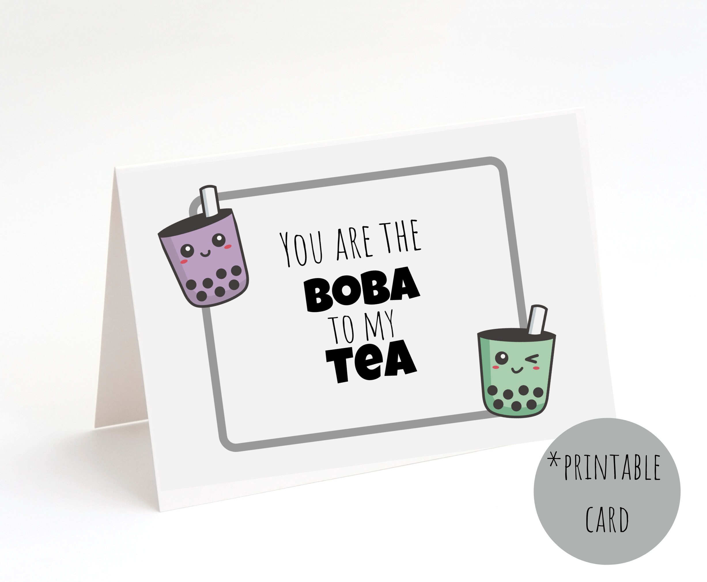 Boba Tea Valentine's Day Card Printable, Bubble Tea Valentine Digital ...