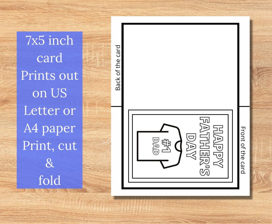 Printable Coloring Father's Day Card, Digital Download, Color Your Own ...