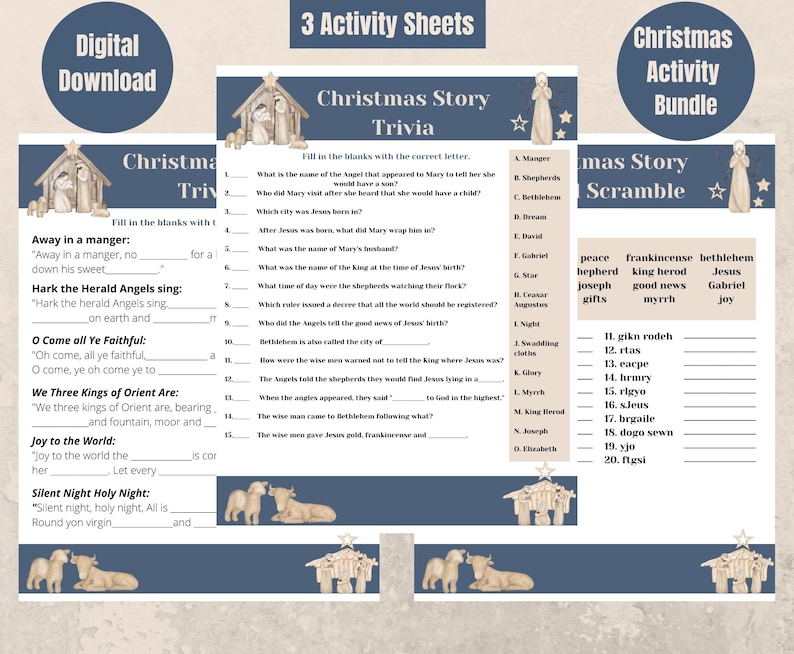 Christmas Bible Activity Sheets Instant Download, Christmas Story ...