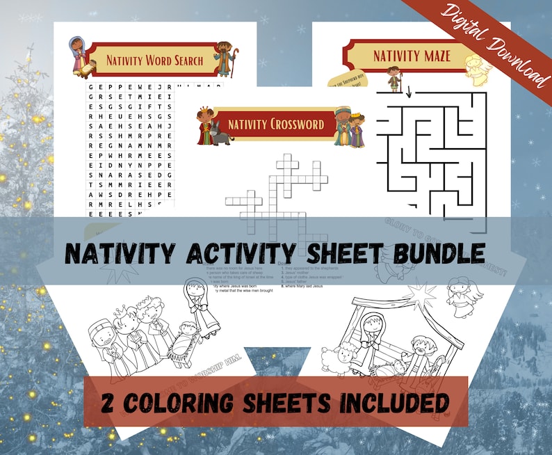 Christmas Nativity Activity Coloring Sheets Instant Download,printable ...