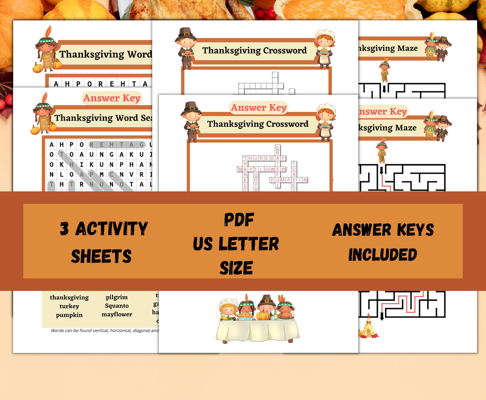 Thanksgiving Activity Sheets Digital Download, Printable Worksheets ...