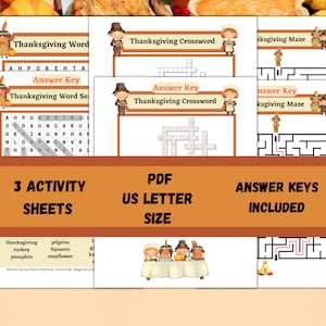 Thanksgiving Activity Sheets Digital Download, Printable Worksheets ...
