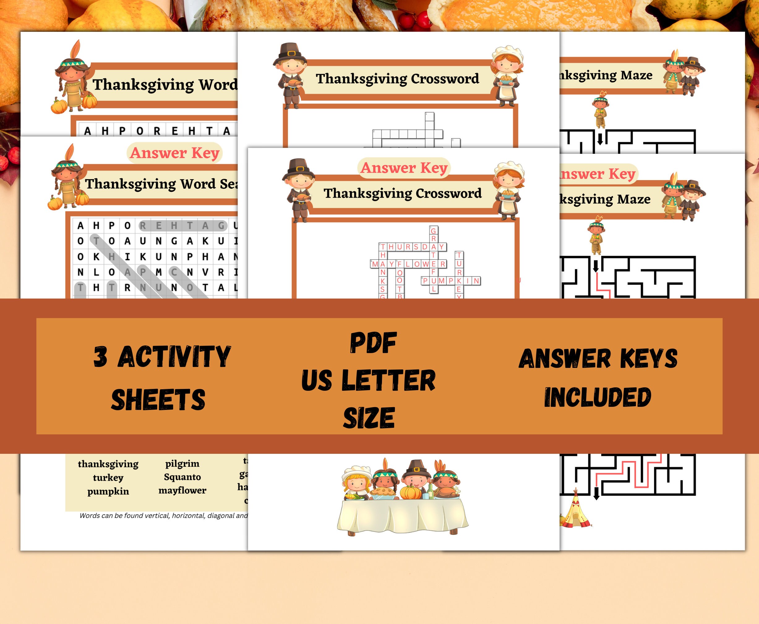 Thanksgiving Activity Sheets Digital Download, Printable Worksheets ...