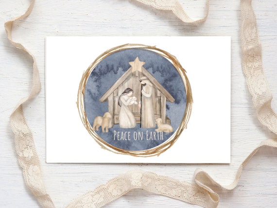 Nativity Scene Printable Christmas Card Nativity Christmas | Etsy