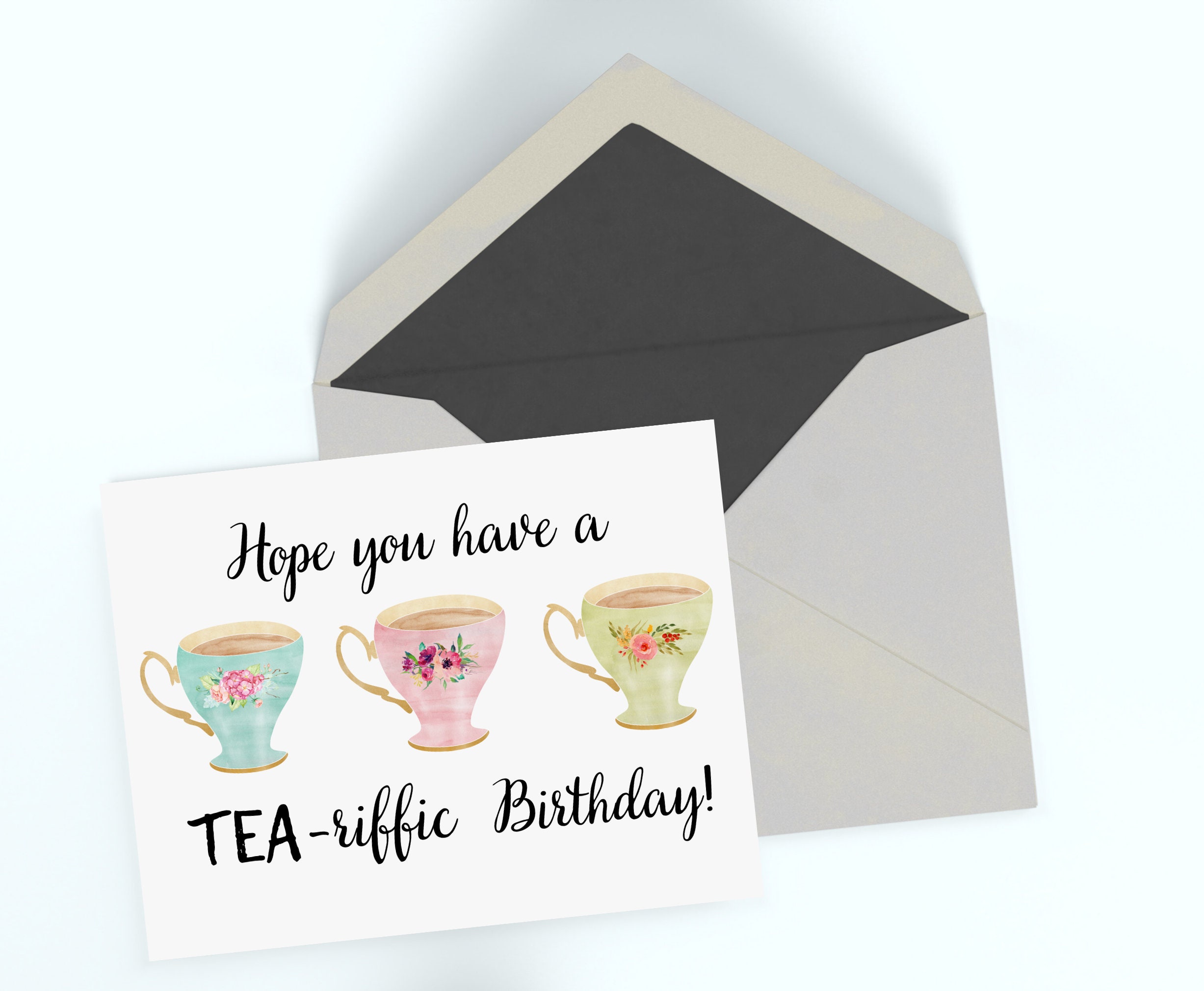 Tea Cup Birthday Card Digital Download, Printable Tea Cup Birthday Card ...