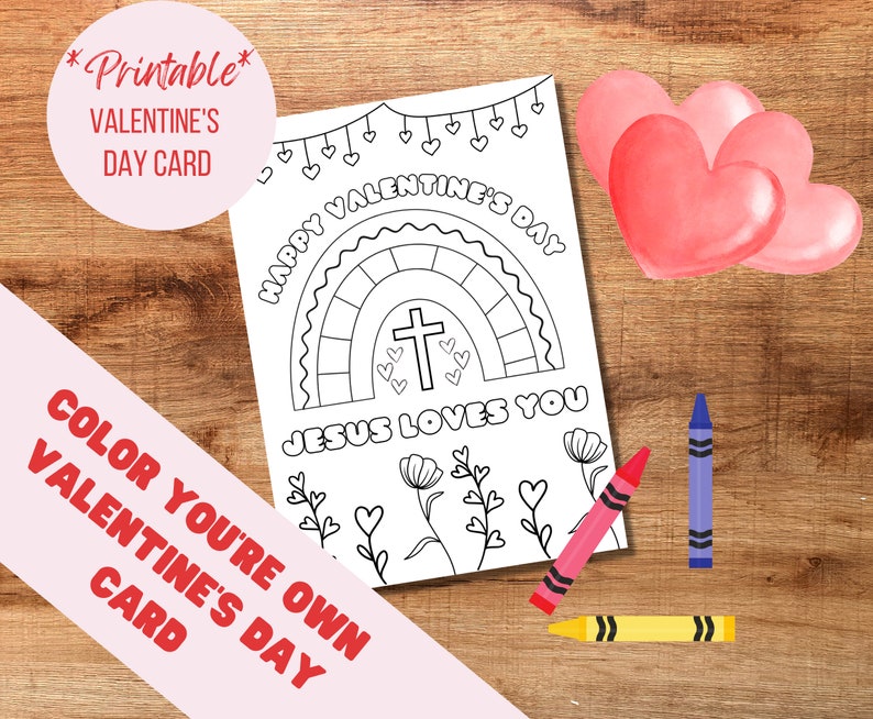Printable Coloring Valentine's Card Kids Craft Digital Download, Jesus ...