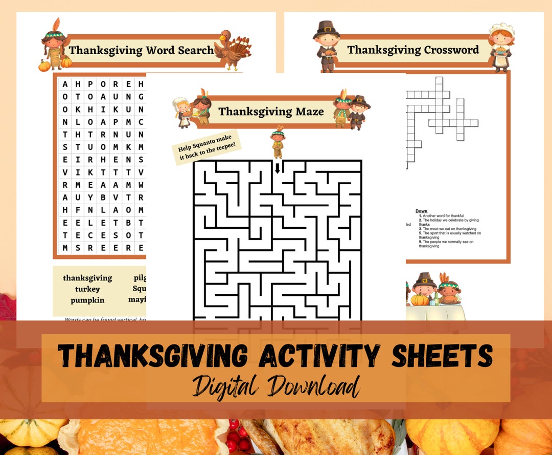 Thanksgiving Activity Sheets Digital Download, Printable Worksheets ...