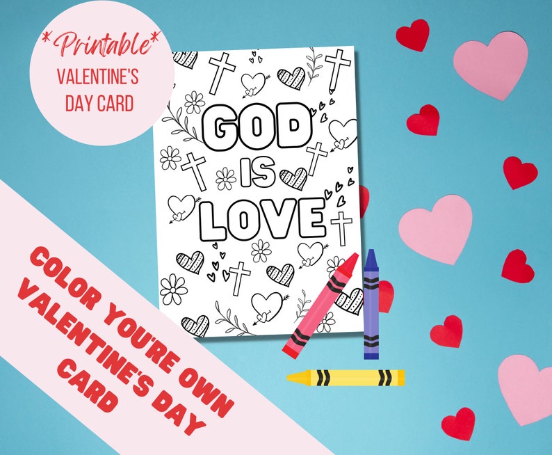God is Love Printable Coloring Valentine's Day Card, Instant Download ...