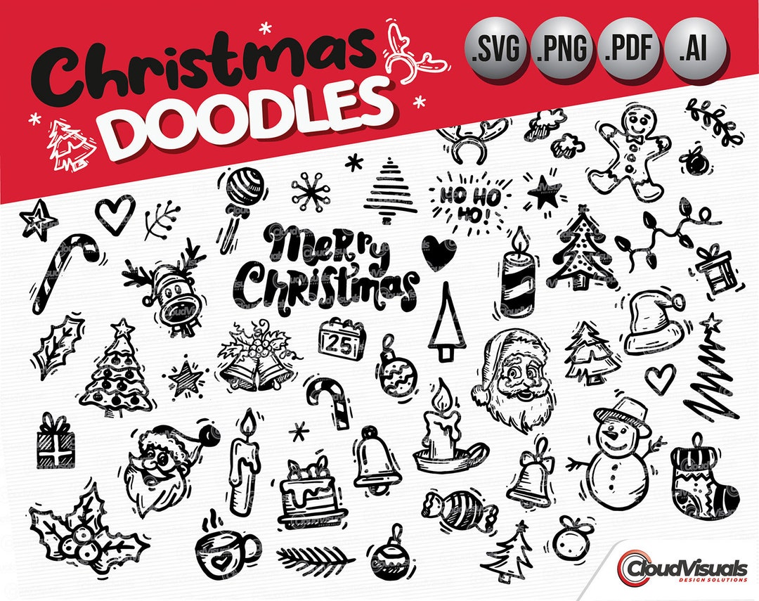 CHRISTMAS DOODLES, Doodle Vector Art. Hand Drawn Doodle Clipart ...