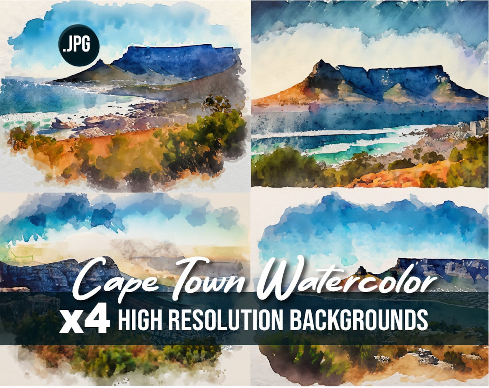 Cape Town Table Mountain Watercolor Paintings, Bundle of 8 Art Prints ...