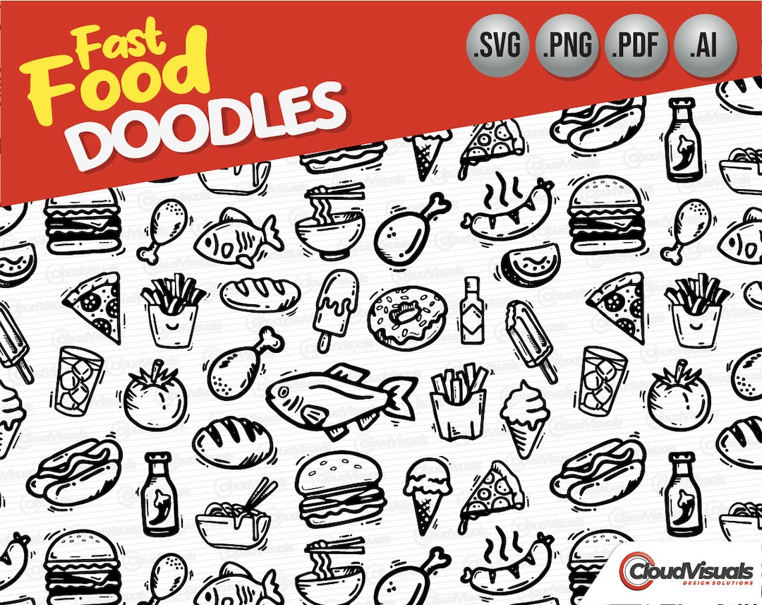 FOOD DOODLES, Doodle Vector Art. Hand Drawn Doodle Pattern. Digital ...