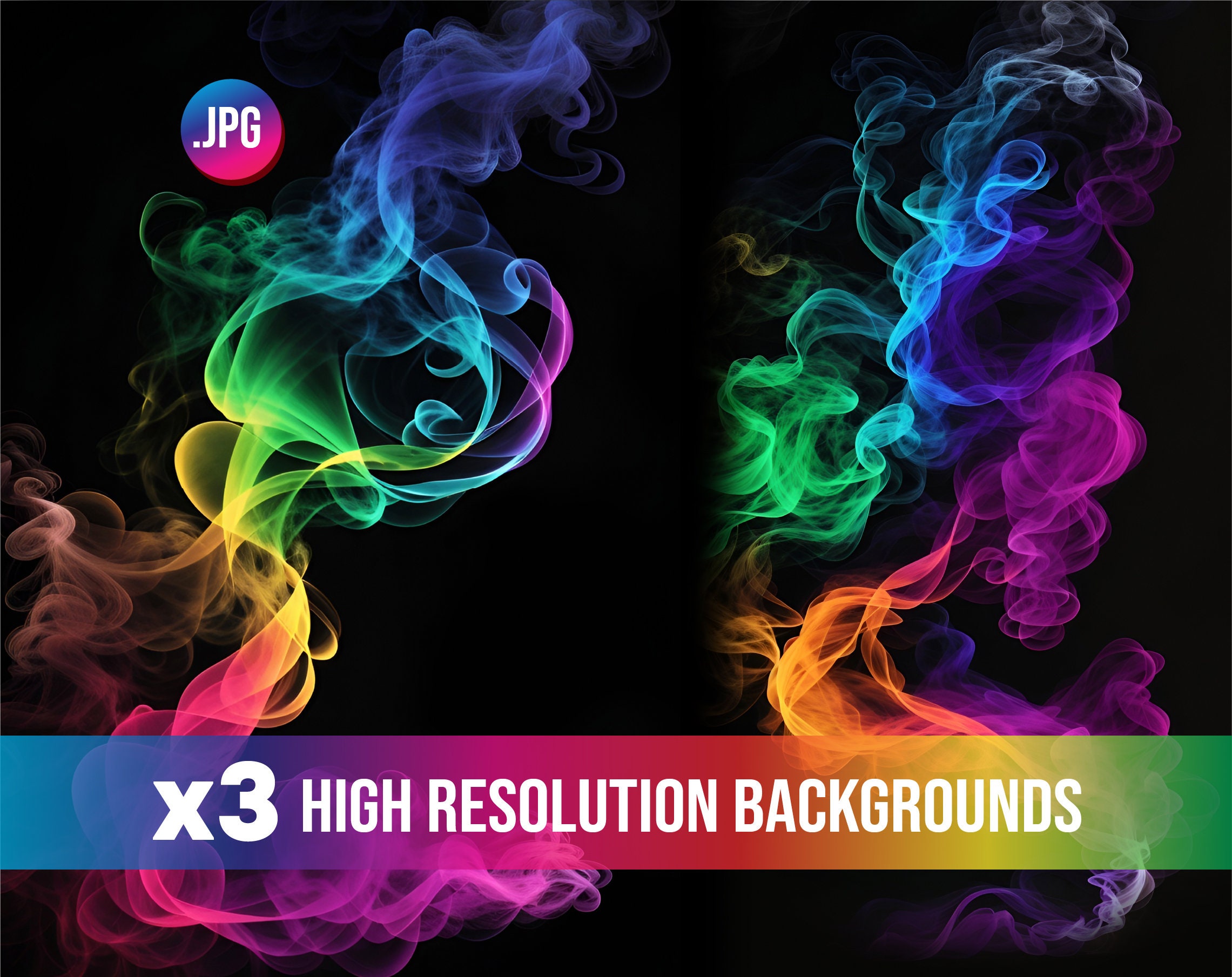 Rainbow Smoke on Black Background, Photography Backdrop, Green Screen, Poster, Wallpaper, Canvas ...