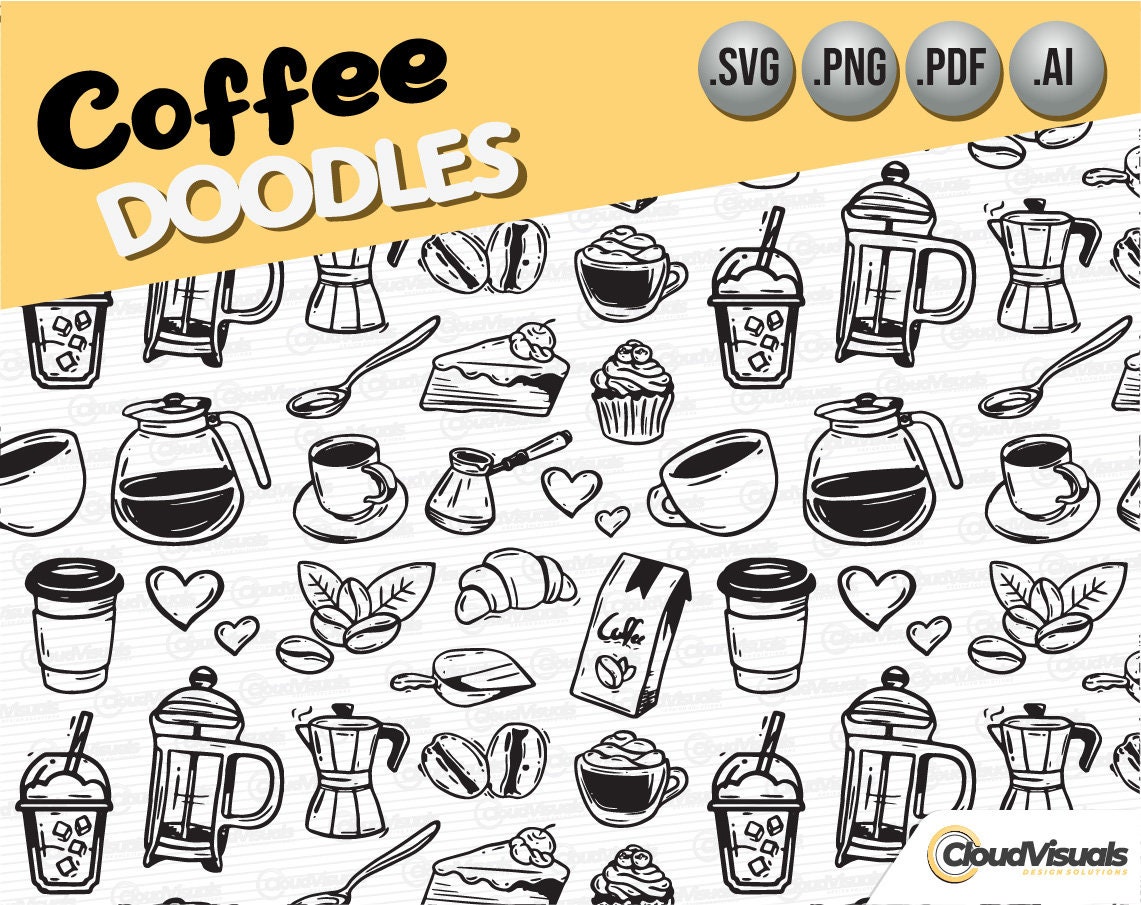 COFFEE DOODLES, Doodle Vector Art. Hand Drawn Doodle Clipart. Digital ...