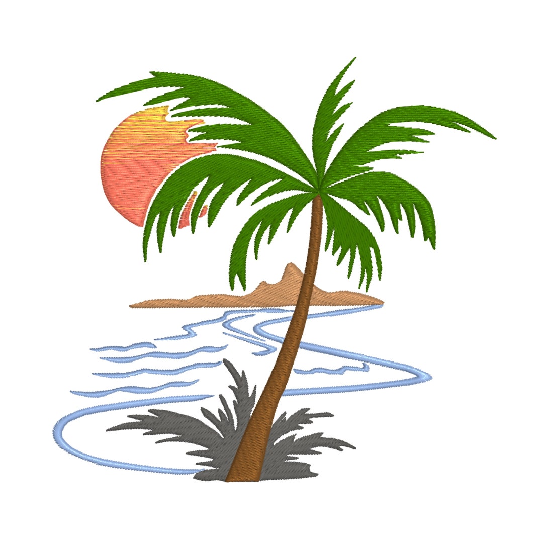 Summer Beach Embroidery Design, Palm Tree Embroidery Design, Machine ...