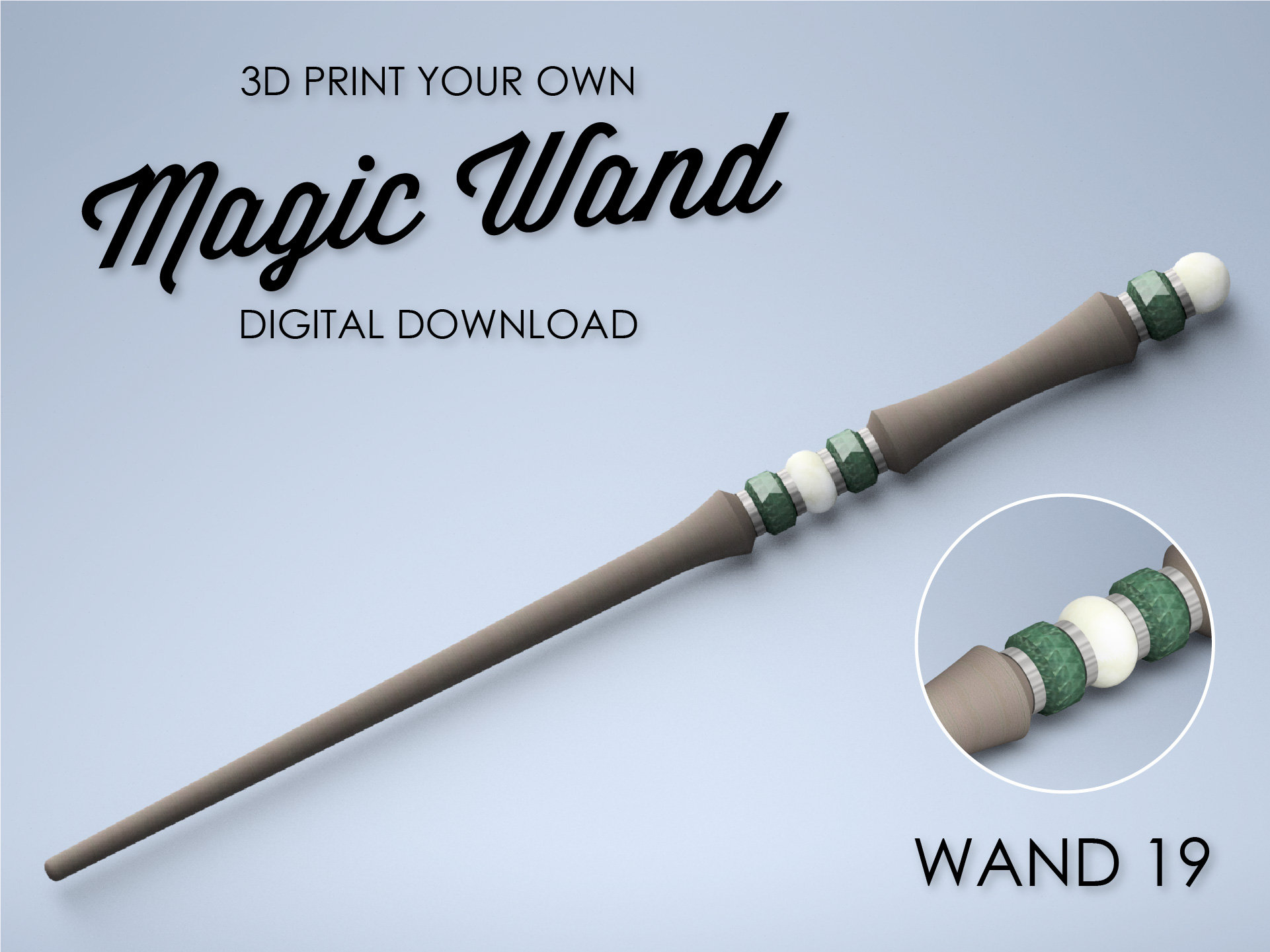 Bejeweled Magic Wand - 3D Print File - Wizard Wand / Witch Wand Digital ...