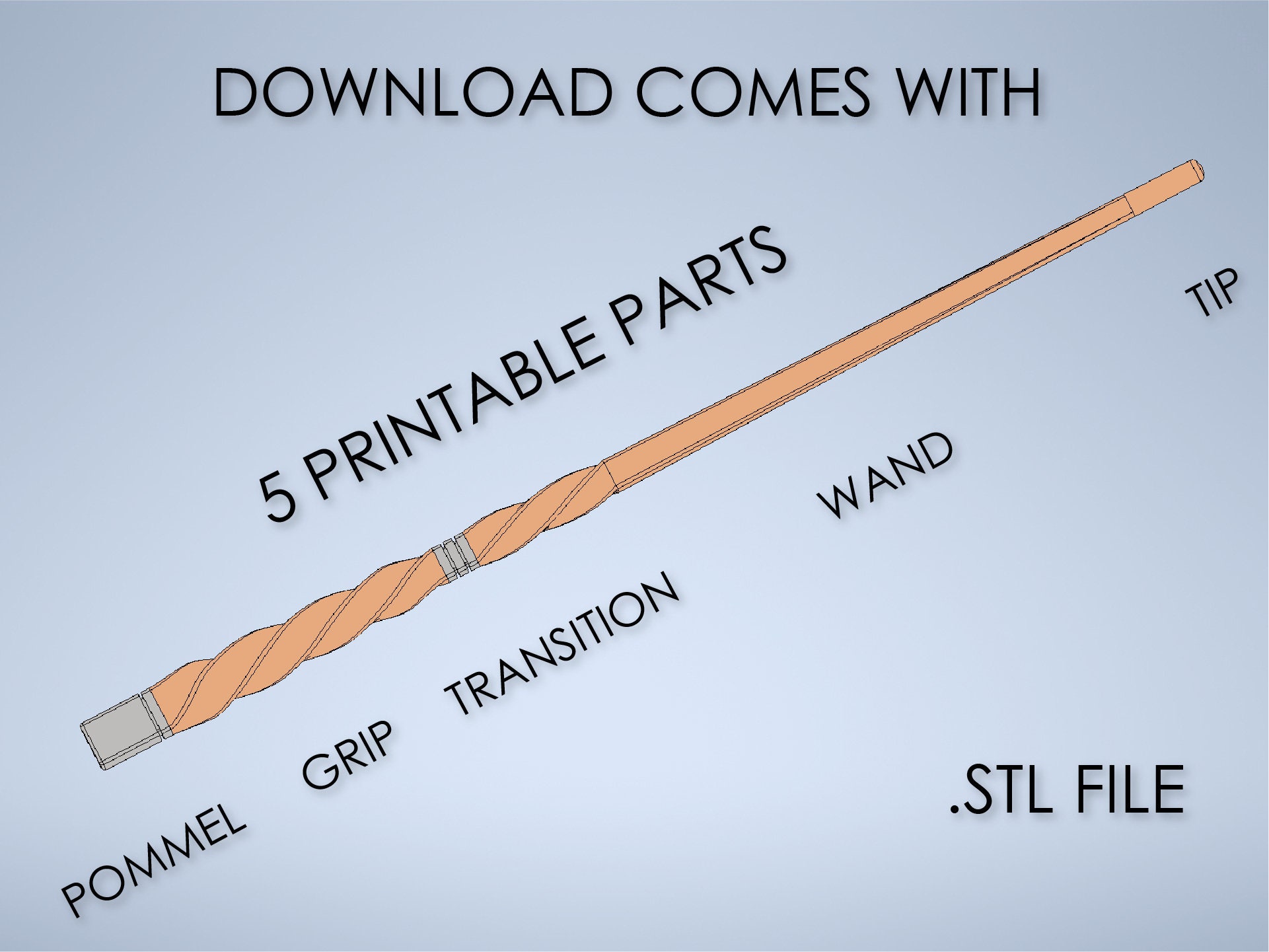 Spiral Magic Wand - 3D Print File - Wizard Wand / Witch Wand Digital ...