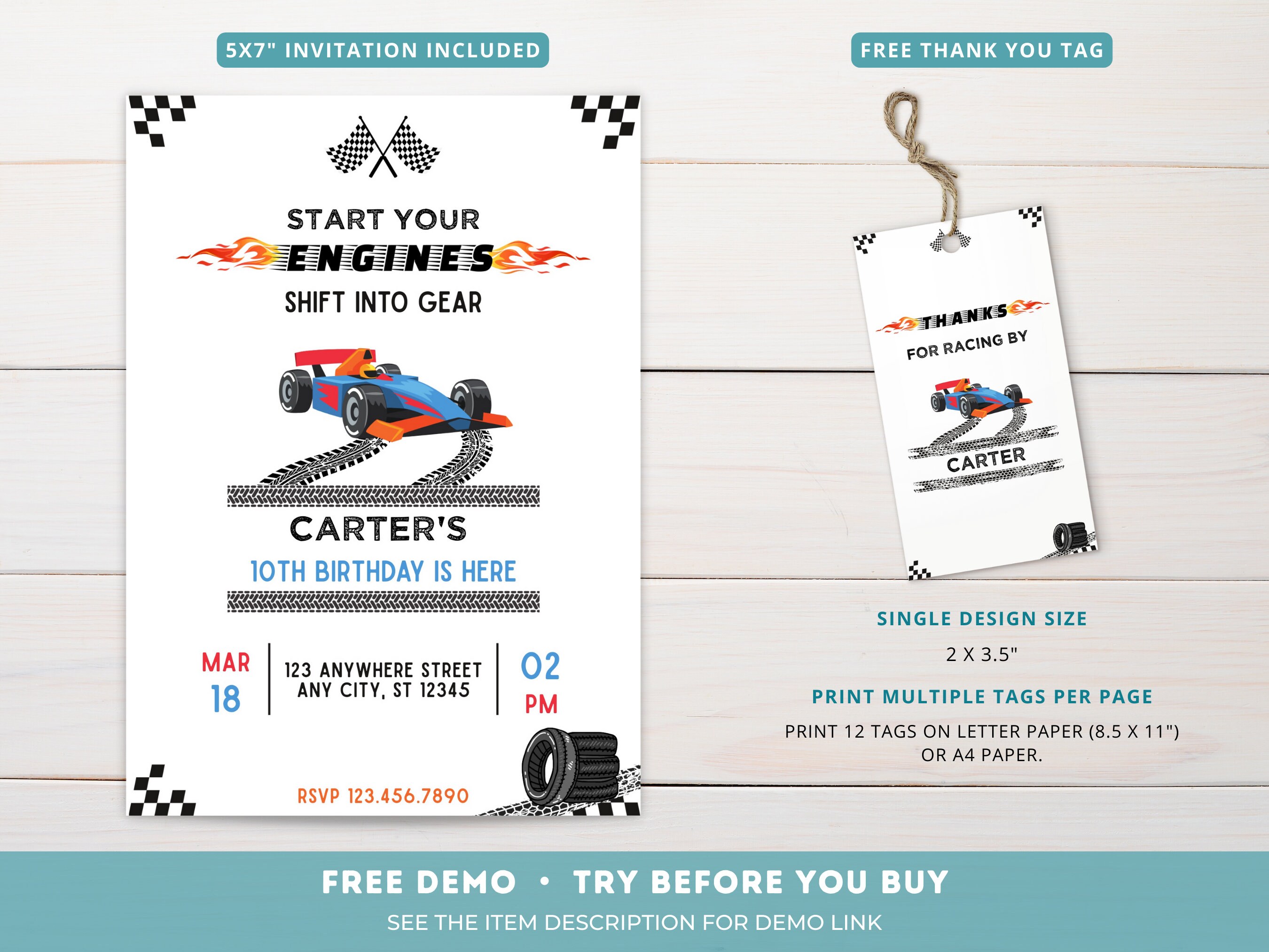 Race Car Invitation, Racing Car Invite, Race on Over, Race Car Birthday ...