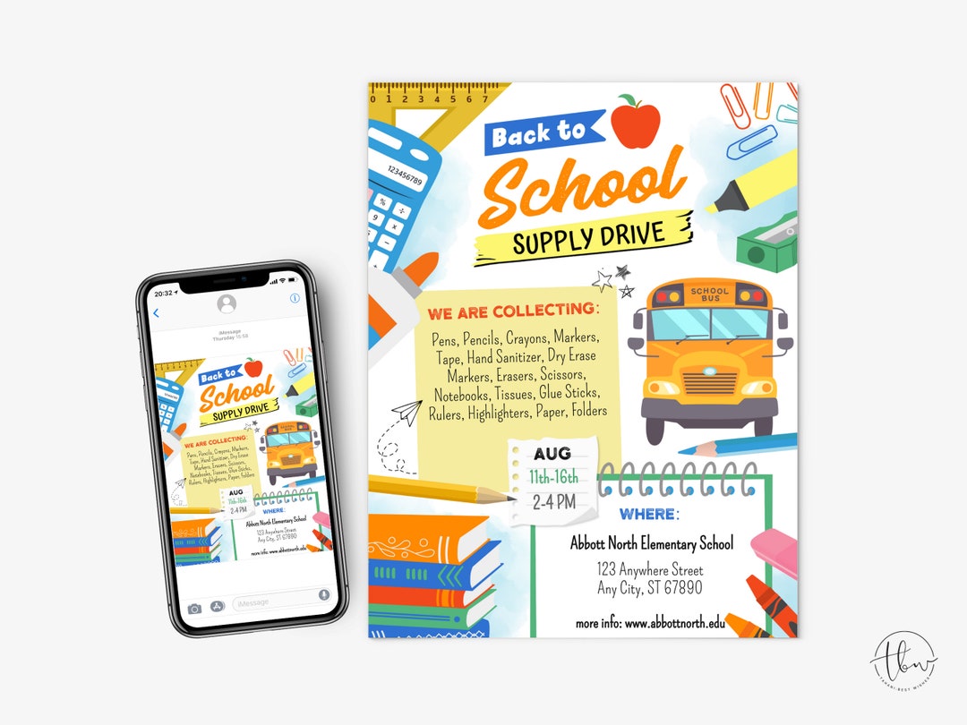 Editable School Supply Drive Flyer, Back to School Invite, School ...