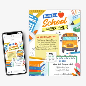 Editable School Supply Drive Flyer, Back to School Invite, School ...