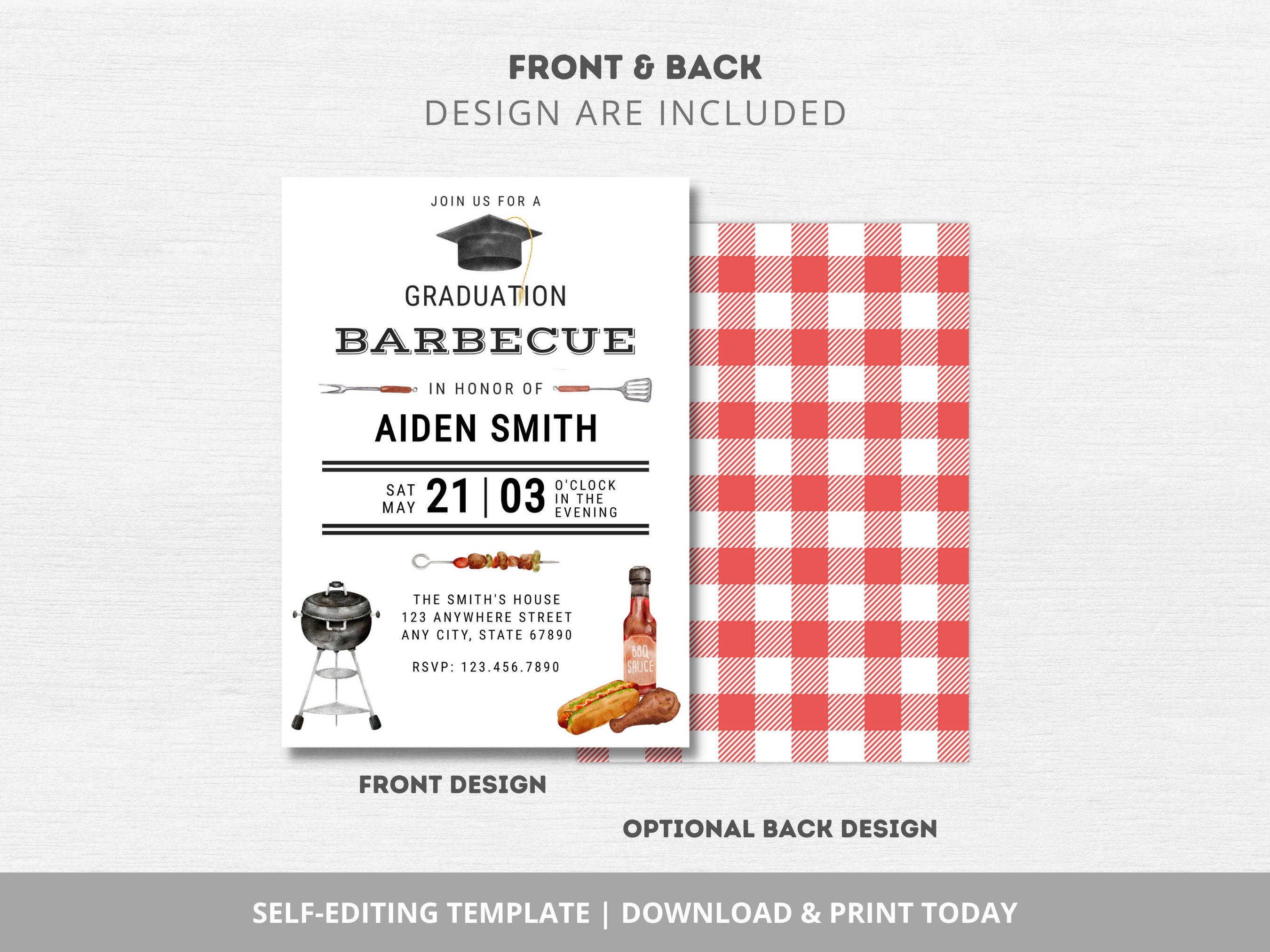 Graduation BBQ Invitation, Grad BBQ Party, Grad Barbecue Invite, BBQ ...