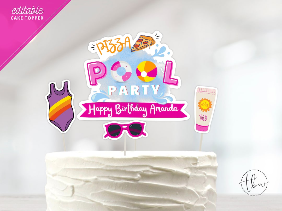Pool Party Cake Topper, Pizza Pool Party, Pool Party Cake Decor ...