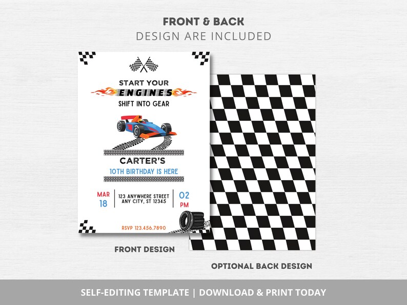 Race Car Invitation, Racing Car Invite, Race on Over, Race Car Birthday ...