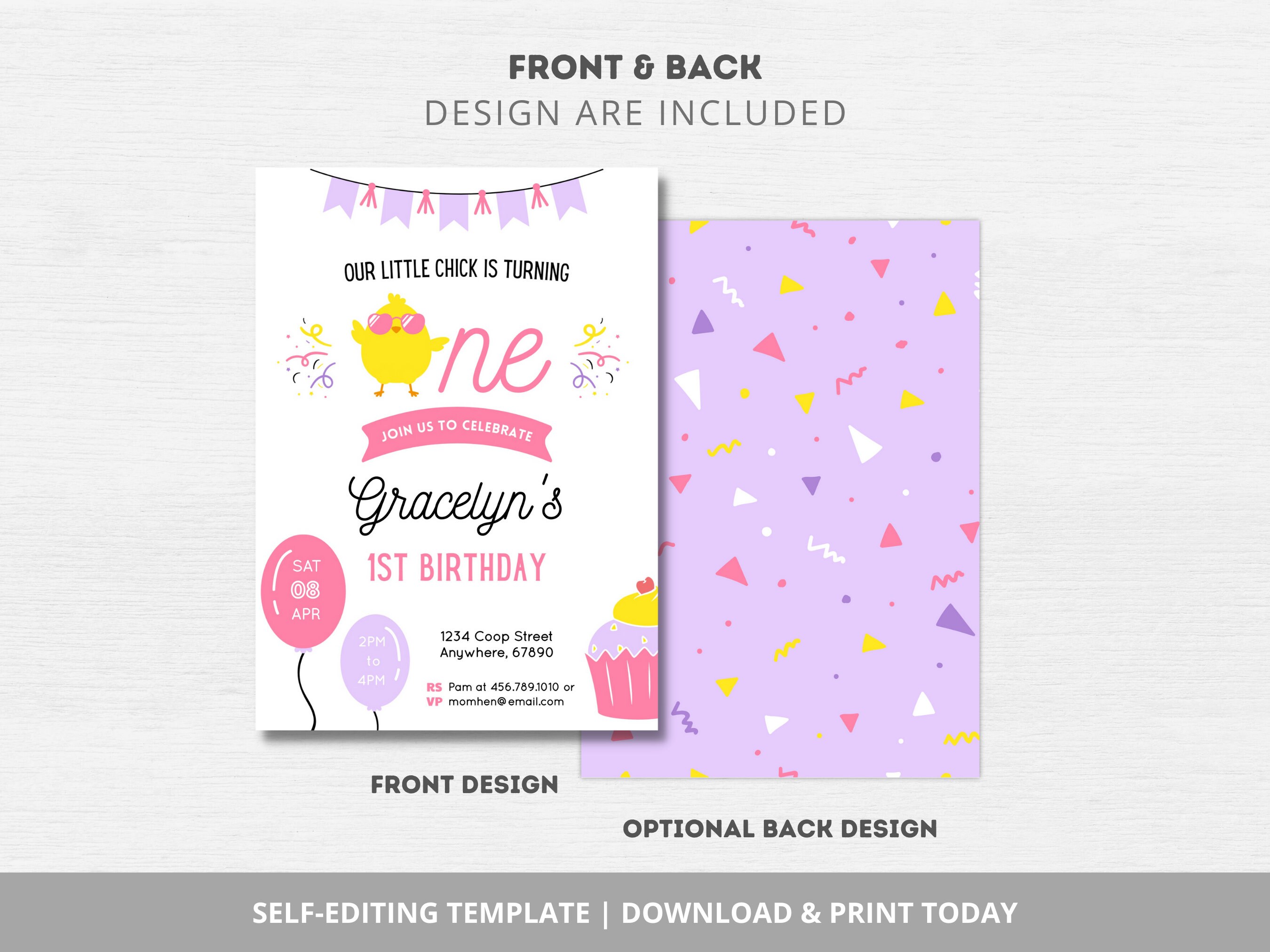 Baby Chick Birthday Invitation, Little Chick, 1st Birthday, Girl First ...