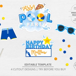 Pool Party Cake Topper, Pizza Pool Party, Pool Party Cake Decor ...