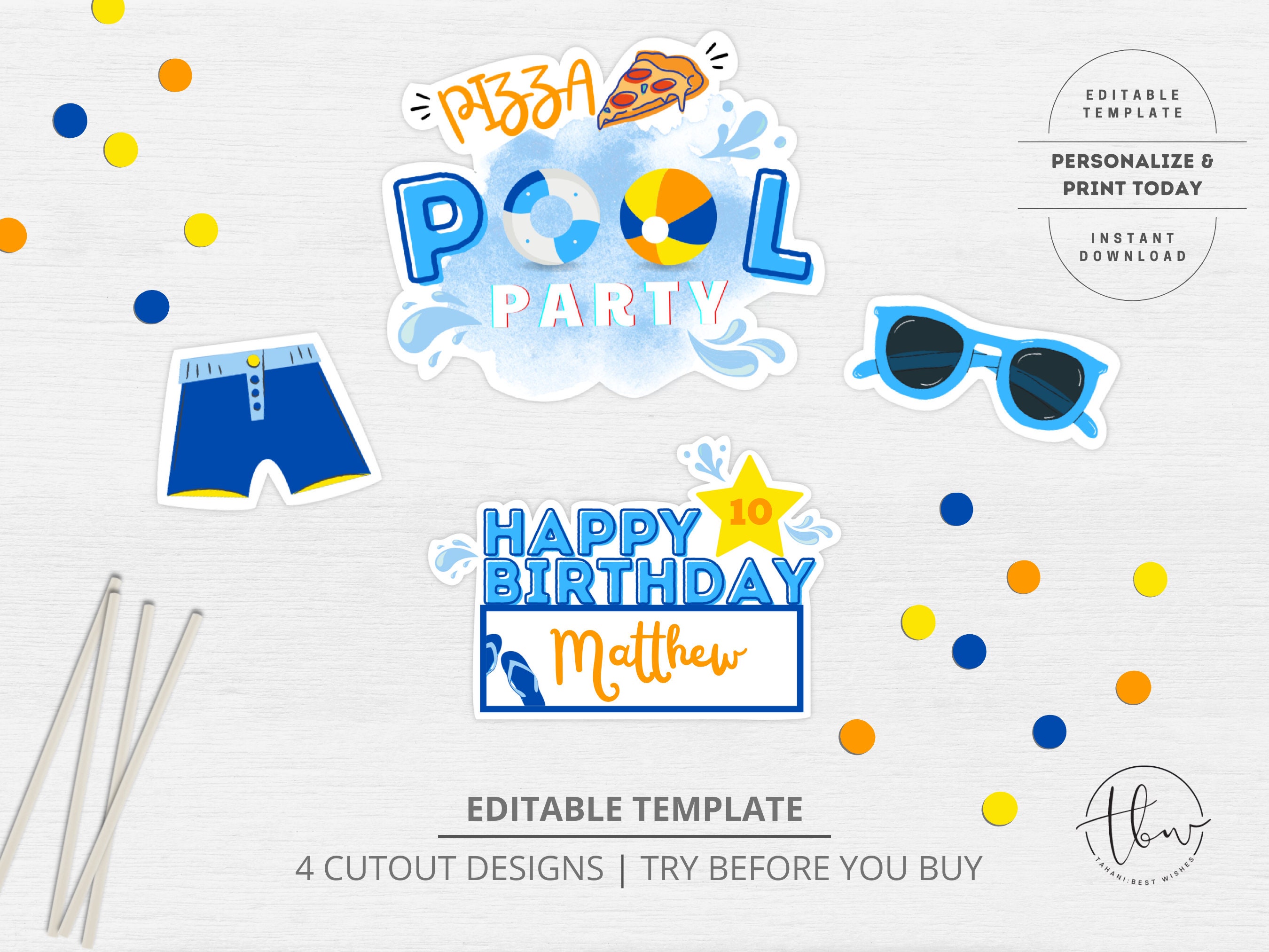 Pool Party Cake Topper, Pizza Pool Party, Pool Party Cake Decor ...