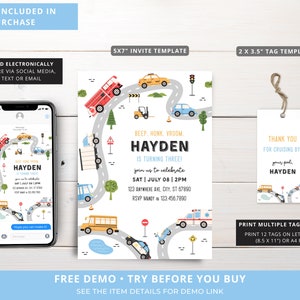 Editable Transportation Birthday Party Invitation, Trucks and Cars ...