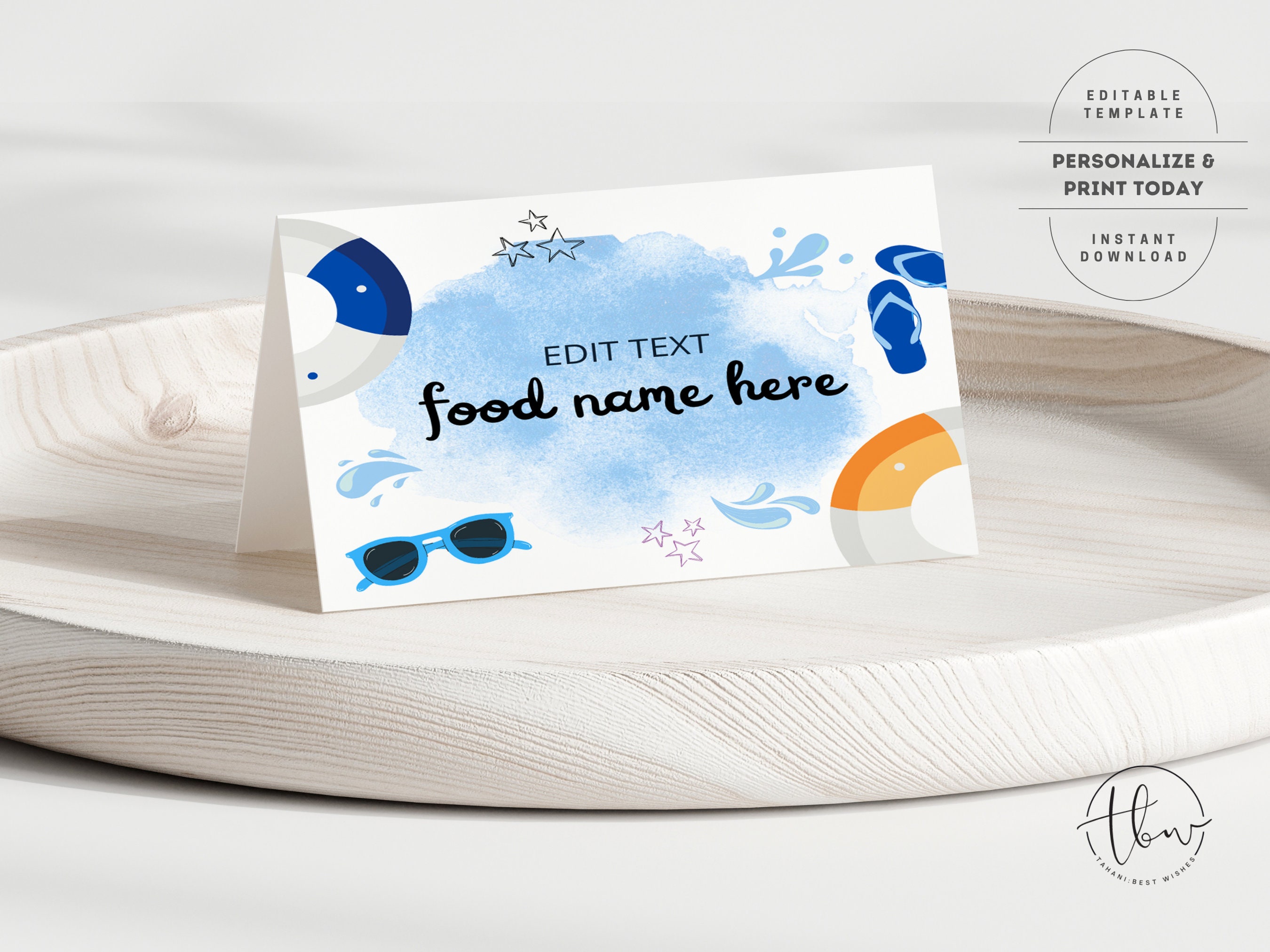 Pool Party Buffet Card Template, Food Tent Card, Printable Food Labels ...