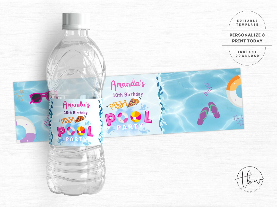 Pizza Pool Party Water Bottle Labels Pool Party Labels Pool - Etsy