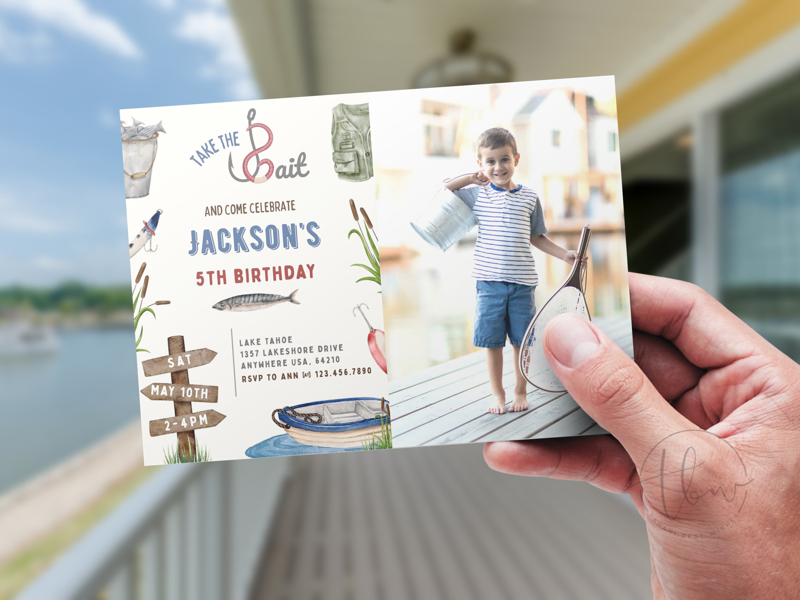 Fishing Birthday Invitation With Photo, Take the Bait Lake Party, Boy ...
