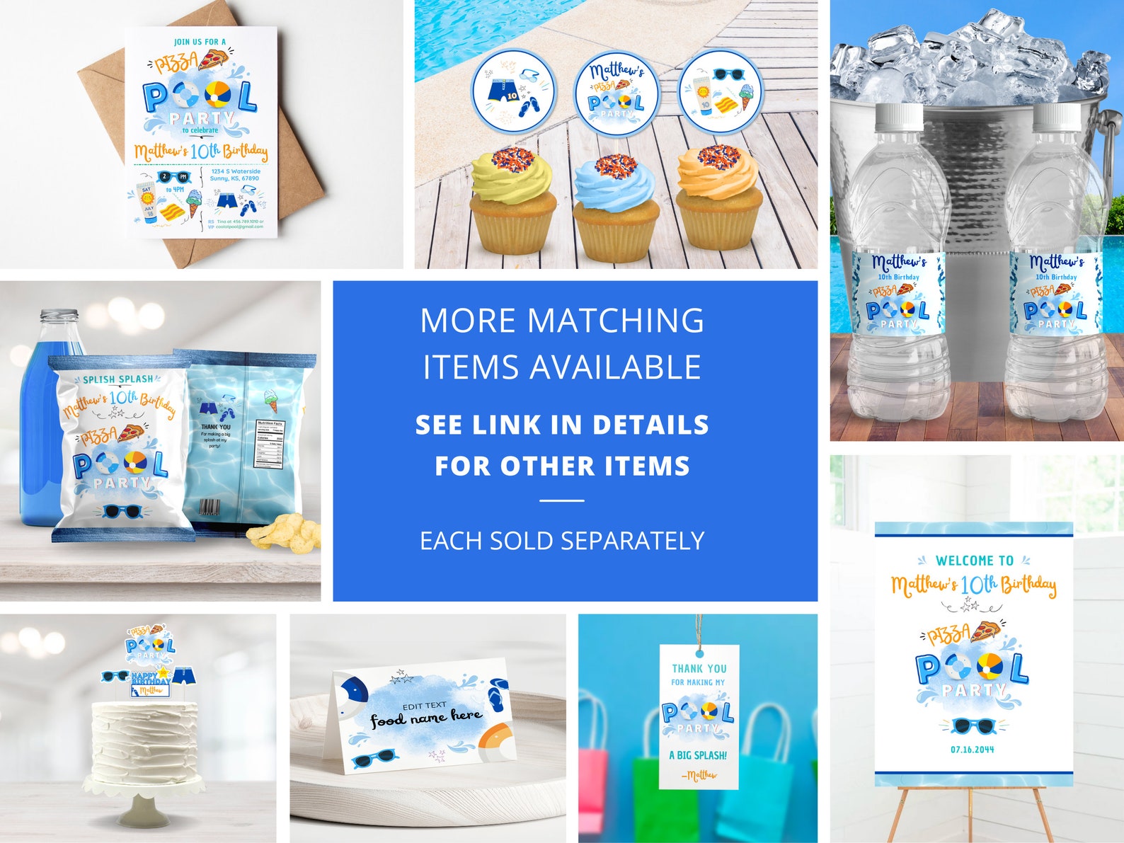 Pool Party Cake Topper, Pizza Pool Party, Pool Party Cake Decor ...