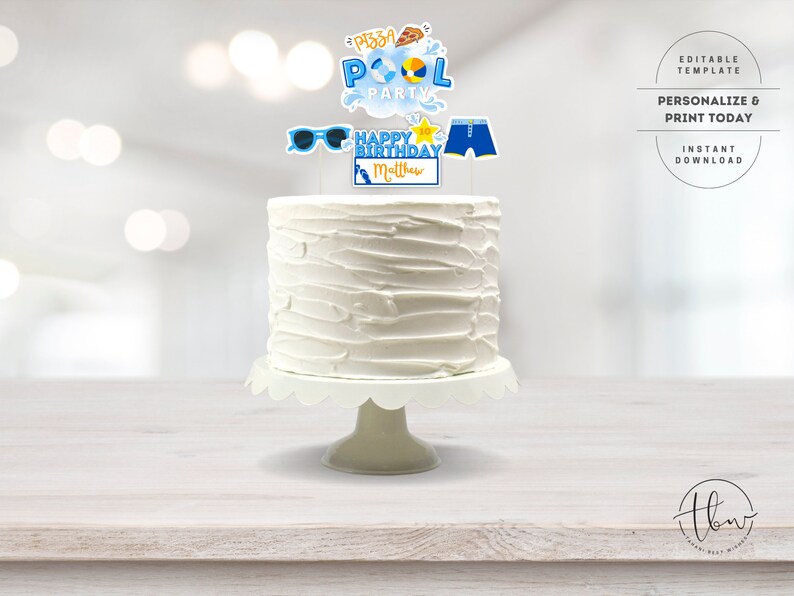 Pool Party Cake Topper, Pizza Pool Party, Pool Party Cake Decor ...