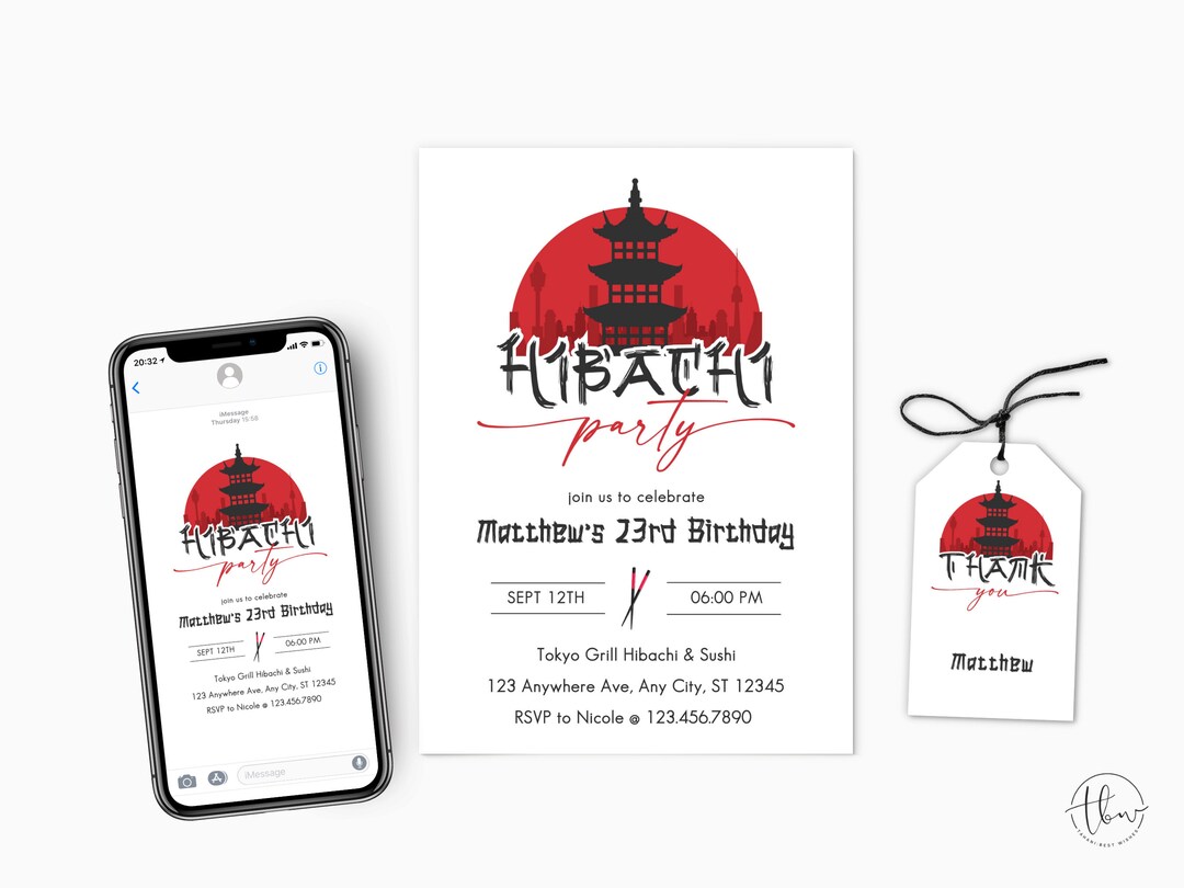 Hibachi Birthday Invitation: Japanese Dinner Party, Asian Themed Invite ...