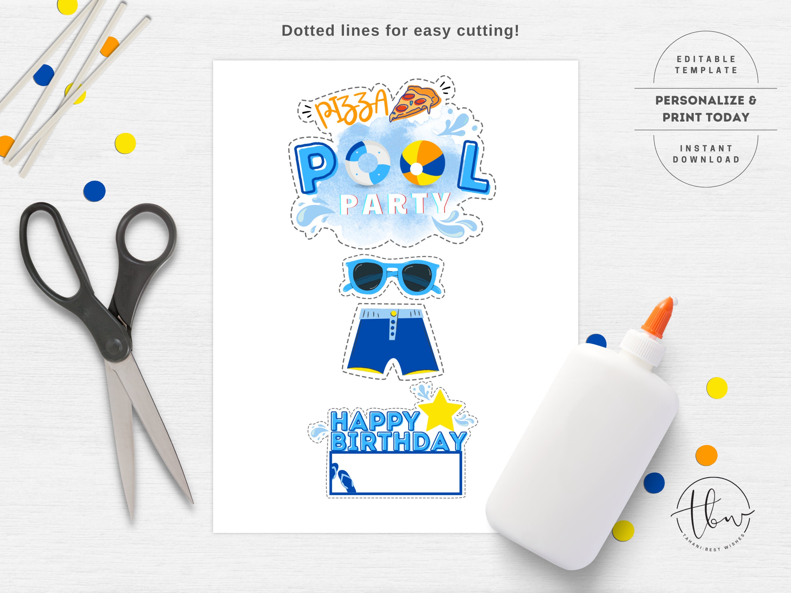 Pool Party Cake Topper, Pizza Pool Party, Pool Party Cake Decor ...
