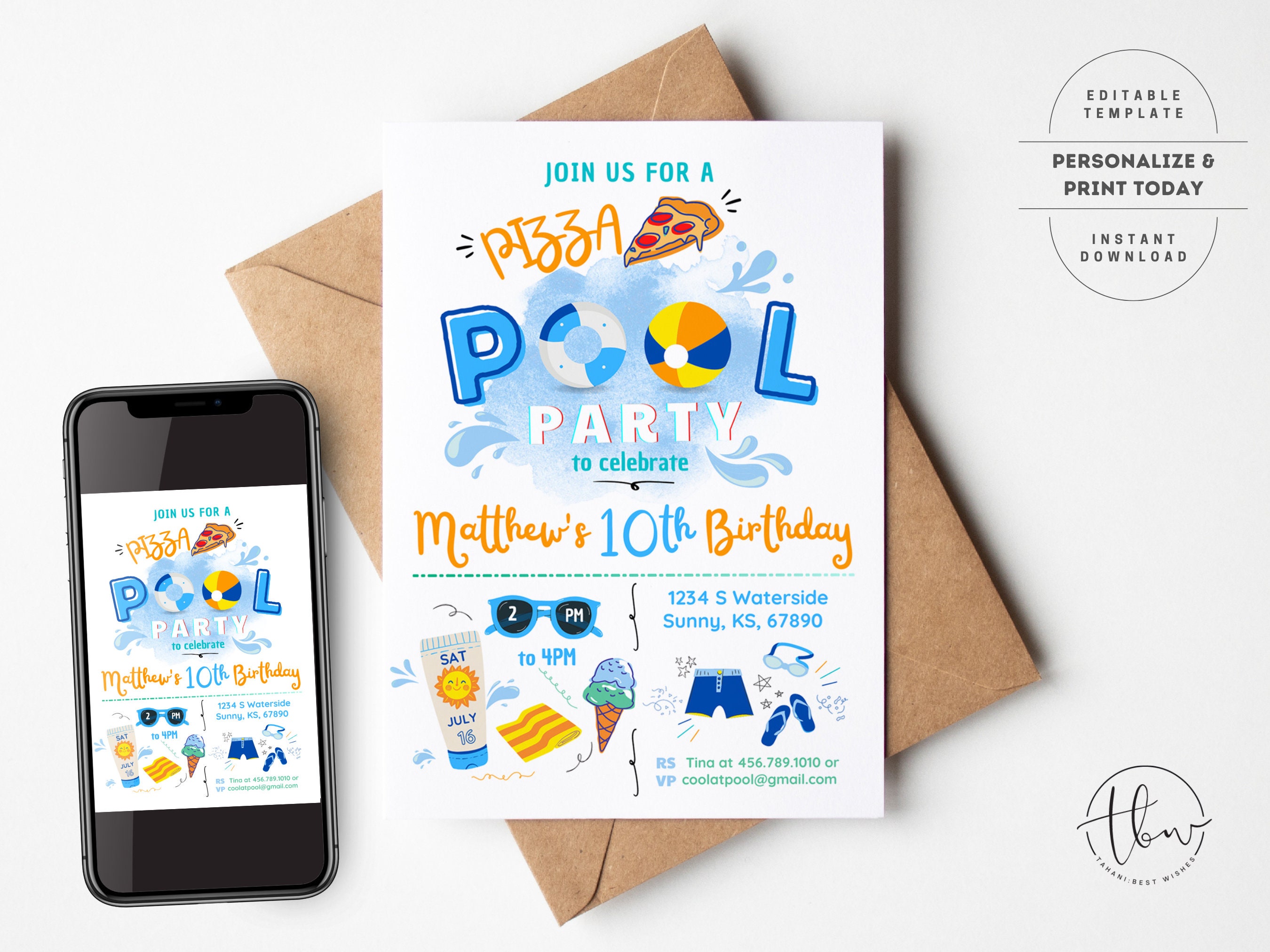 Pool Party Phone Invitation - Etsy