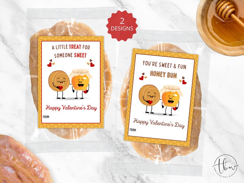 Honey Bun Valentine's Day Tags: Printable Classroom Treats (digital ...