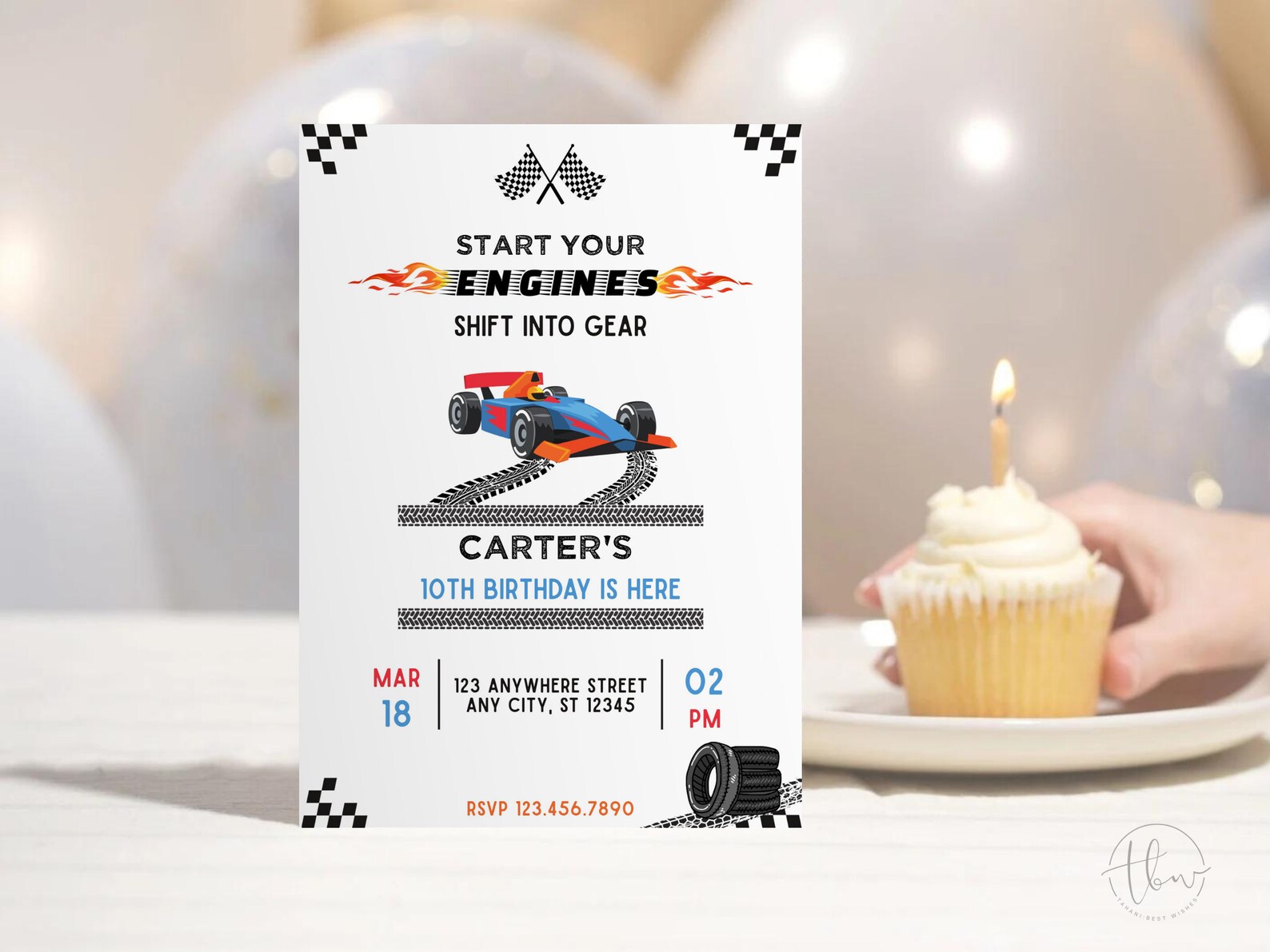 Race Car Invitation, Racing Car Invite, Race on Over, Race Car Birthday ...