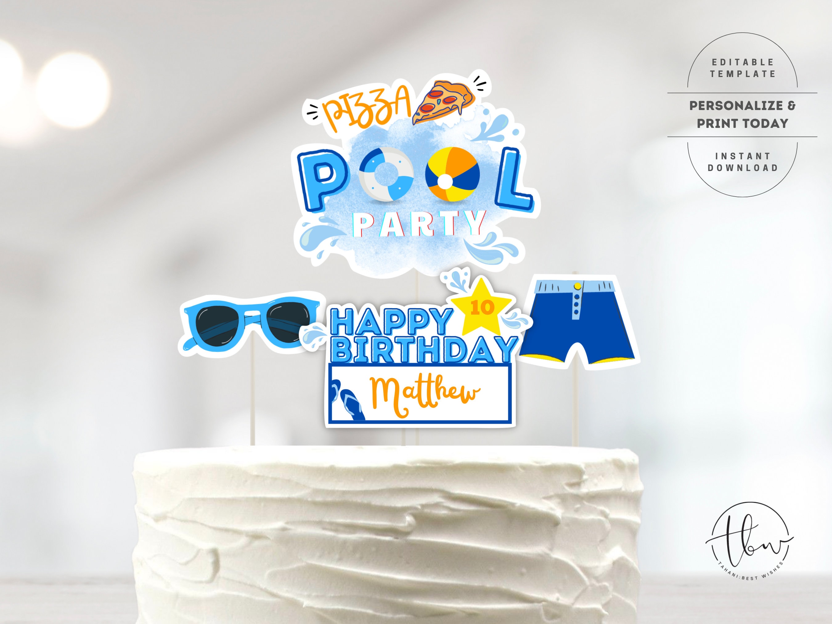 Pool Party Cake Topper, Pizza Pool Party, Pool Party Cake Decor ...