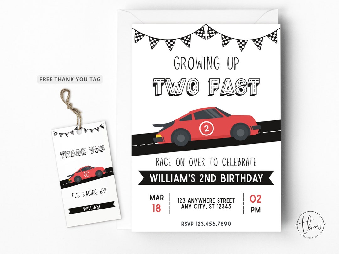 Editable Race Car Birthday Invitation, Growing up Two Fast Invitation ...