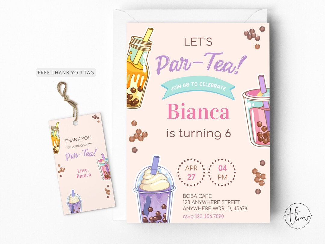 Boba Tea Party Invitation, Tea Party Birthday Invitation, Bubble Tea ...