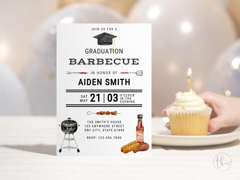 Graduation BBQ Invitation, Grad BBQ Party, Grad Barbecue Invite, BBQ ...
