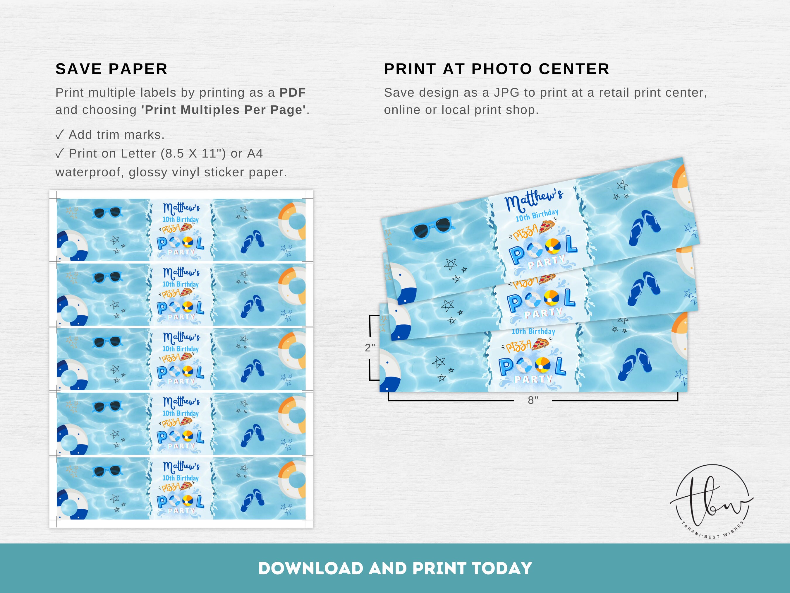 Pizza Pool Party Water Bottle Labels, Pool Party Labels, Pool Party ...